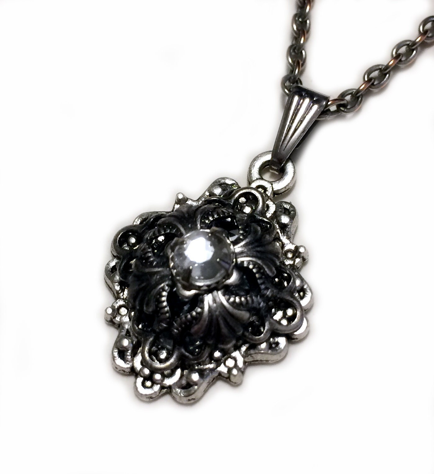 Gothic Victorian Caged Filigree Stone Pendant Necklace | Etsy