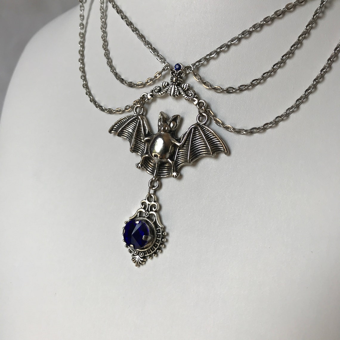 Dark Sapphire Blue Crystals Vampire Queen Bat Gothic Victorian | Etsy