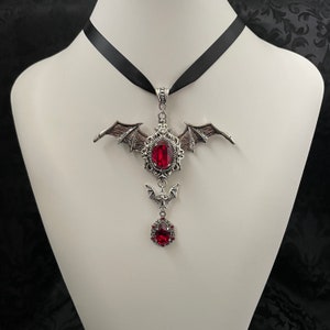 Dark Ruby Red/garnet Filigree Antique Silver Vampire Winged Bat Queen ...