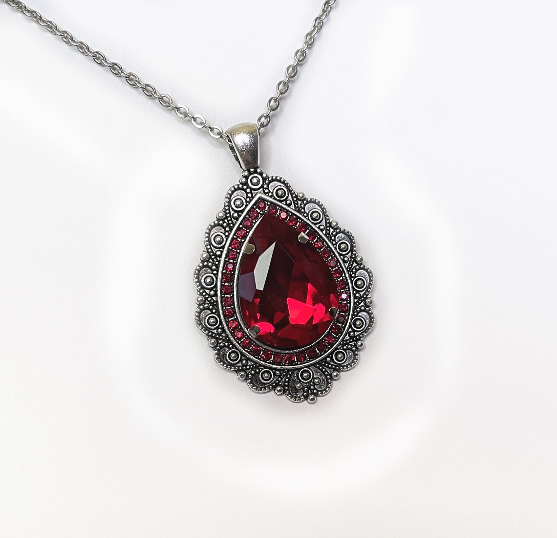 Ruby Red Antique Silver Filigree Goth Victorian Wedding Bridal - Etsy