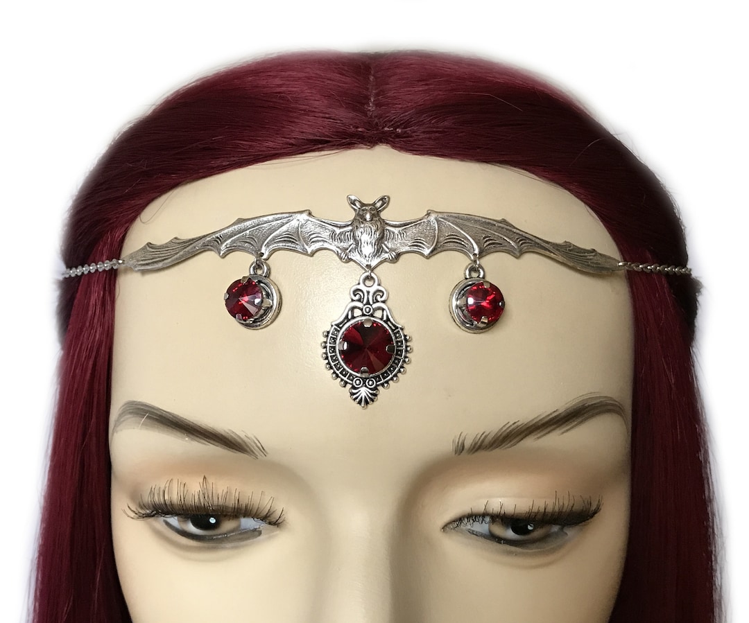 Dark Ruby Red/garnet Crystals Vampire Queen Bat Gothic Victorian Bridal ...