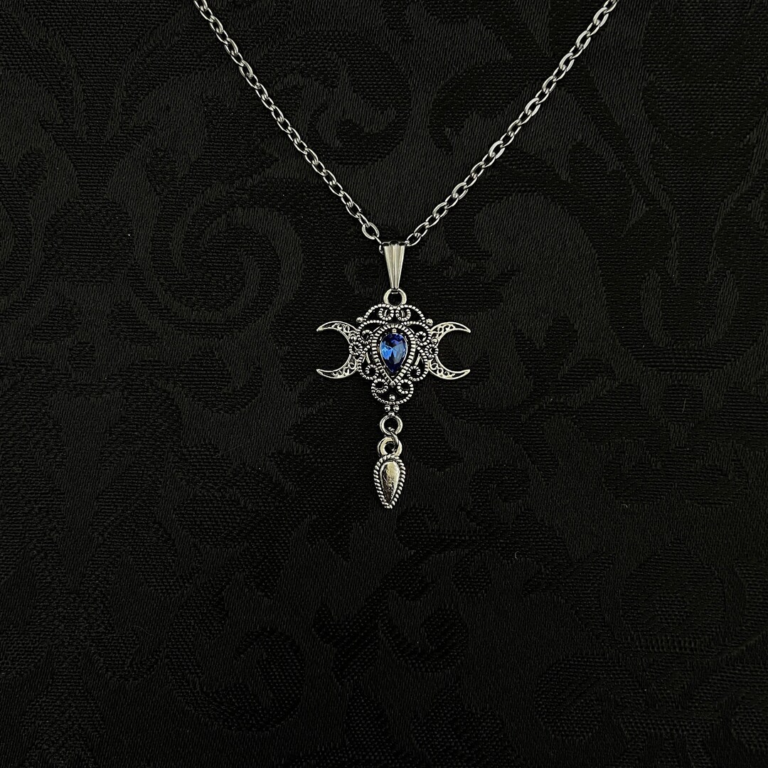 Dark Sapphire Blue Triple Crescent Moon Goddess Priestess Celtic Elven ...