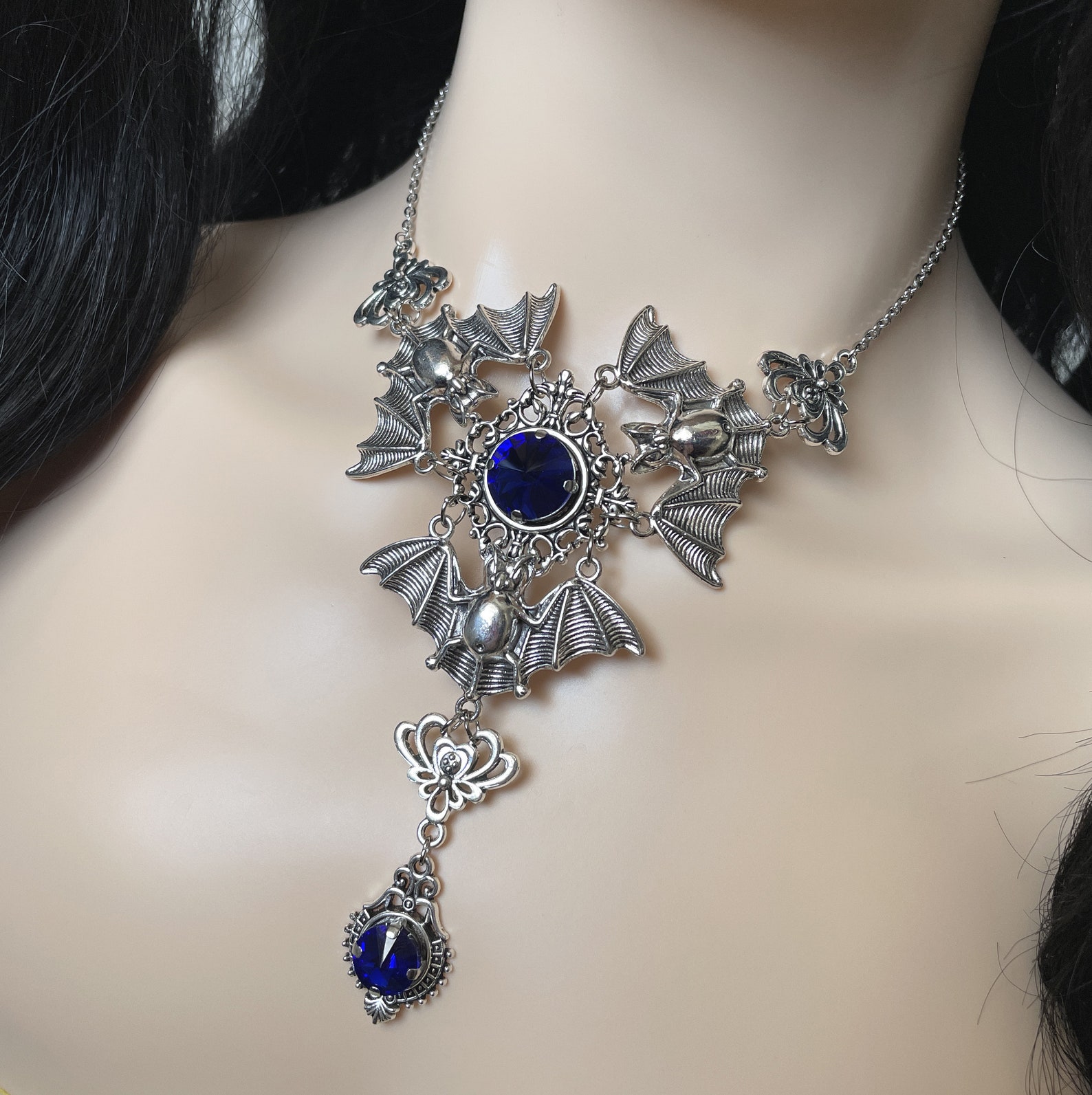 Dark Sapphire Blue Filigree Antique Silver Dracula Vampire - Etsy
