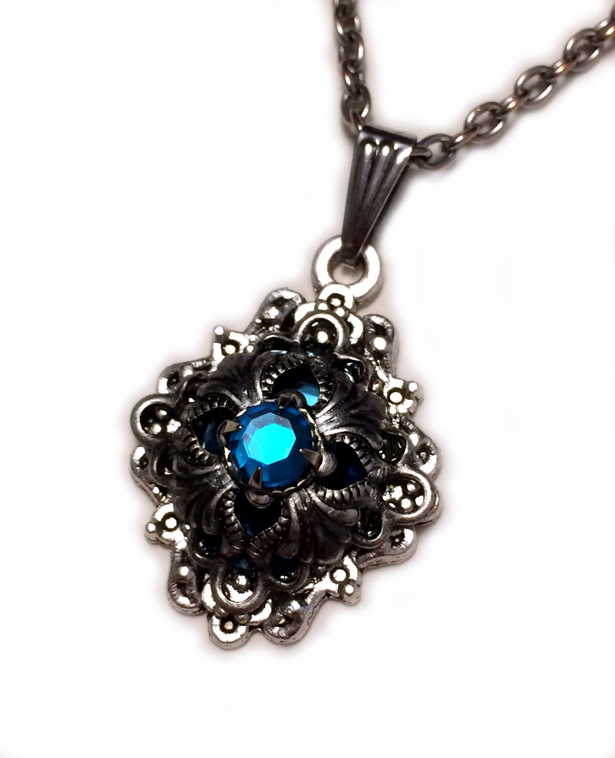 Gothic Victorian Caged Filigree Stone Pendant Necklace | Etsy