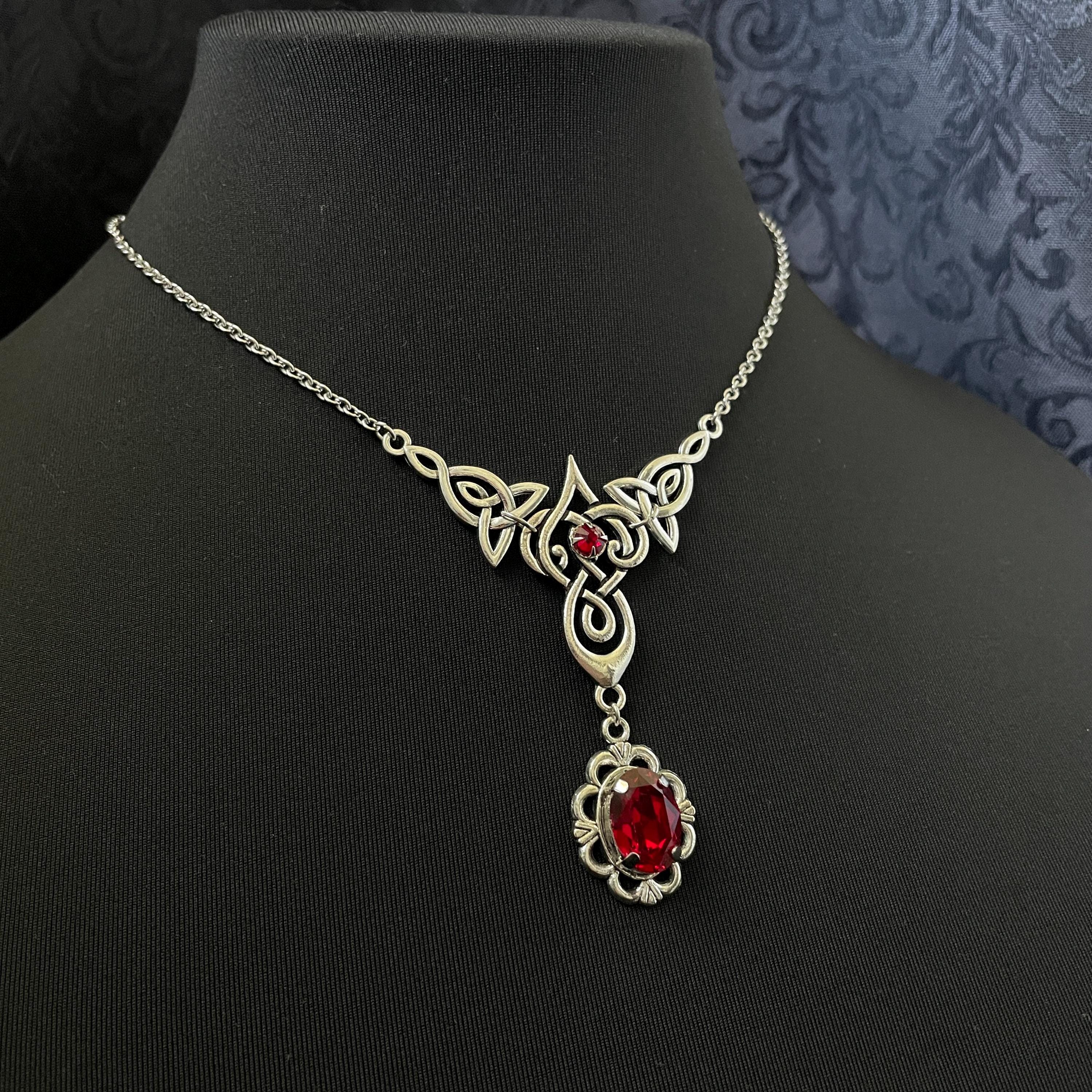 Dark Ruby Red/garnet Irish Motherhood Celtic Knot Antiqued Silver ...
