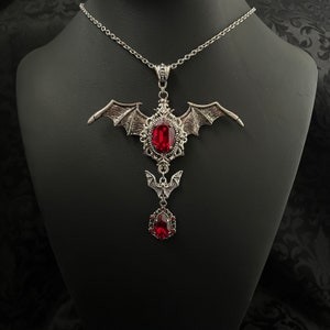 Dark Ruby Red/garnet Filigree Antique Silver Vampire Winged Bat Queen ...