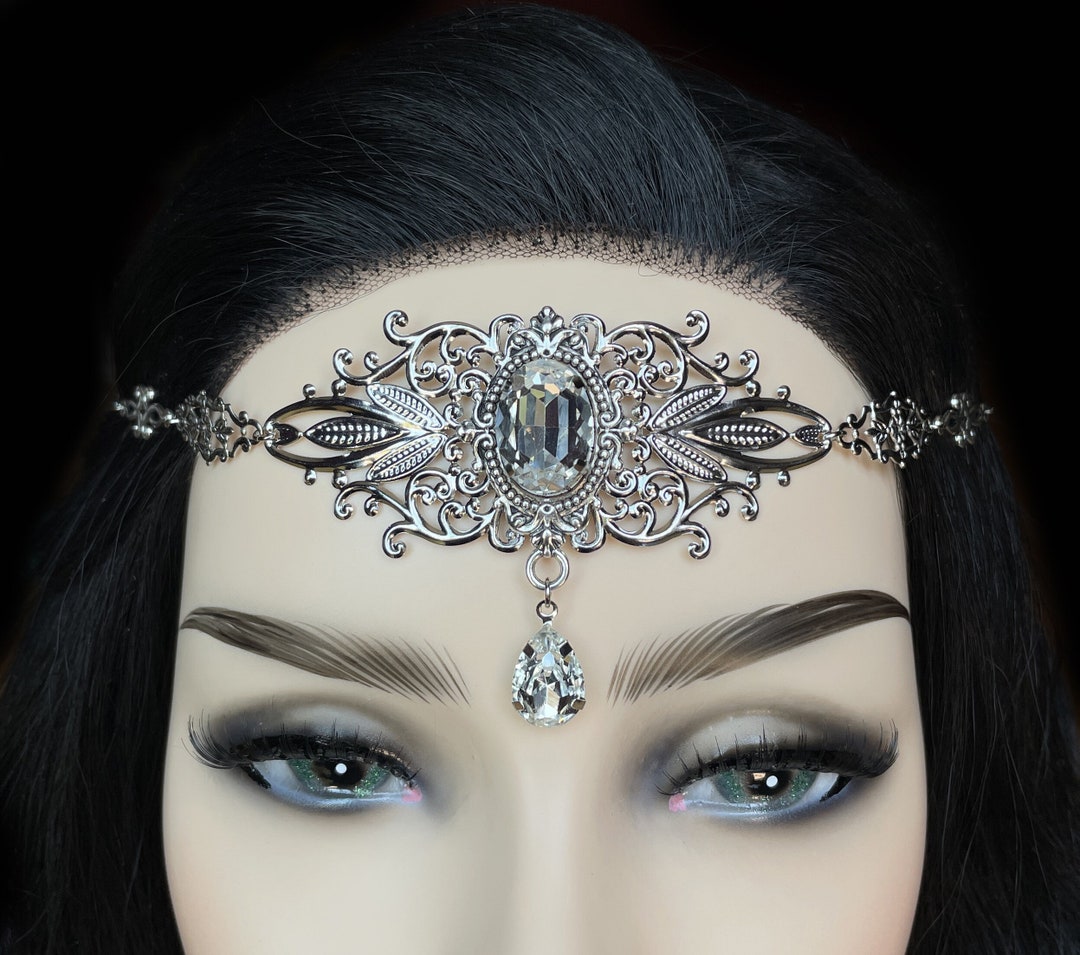Crystal Clear Silver Filigree Elf Princess Queen Priestess Gothic Leaf ...