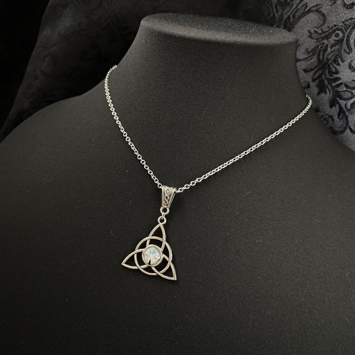 White Opal Engagement Irish Celtic Trinity Knot Triquetra Antiqued ...