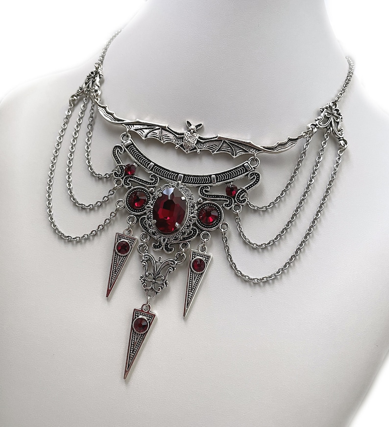 Dark Ruby Red/garnet Filigree Antique Silver Dracula Vampire - Etsy