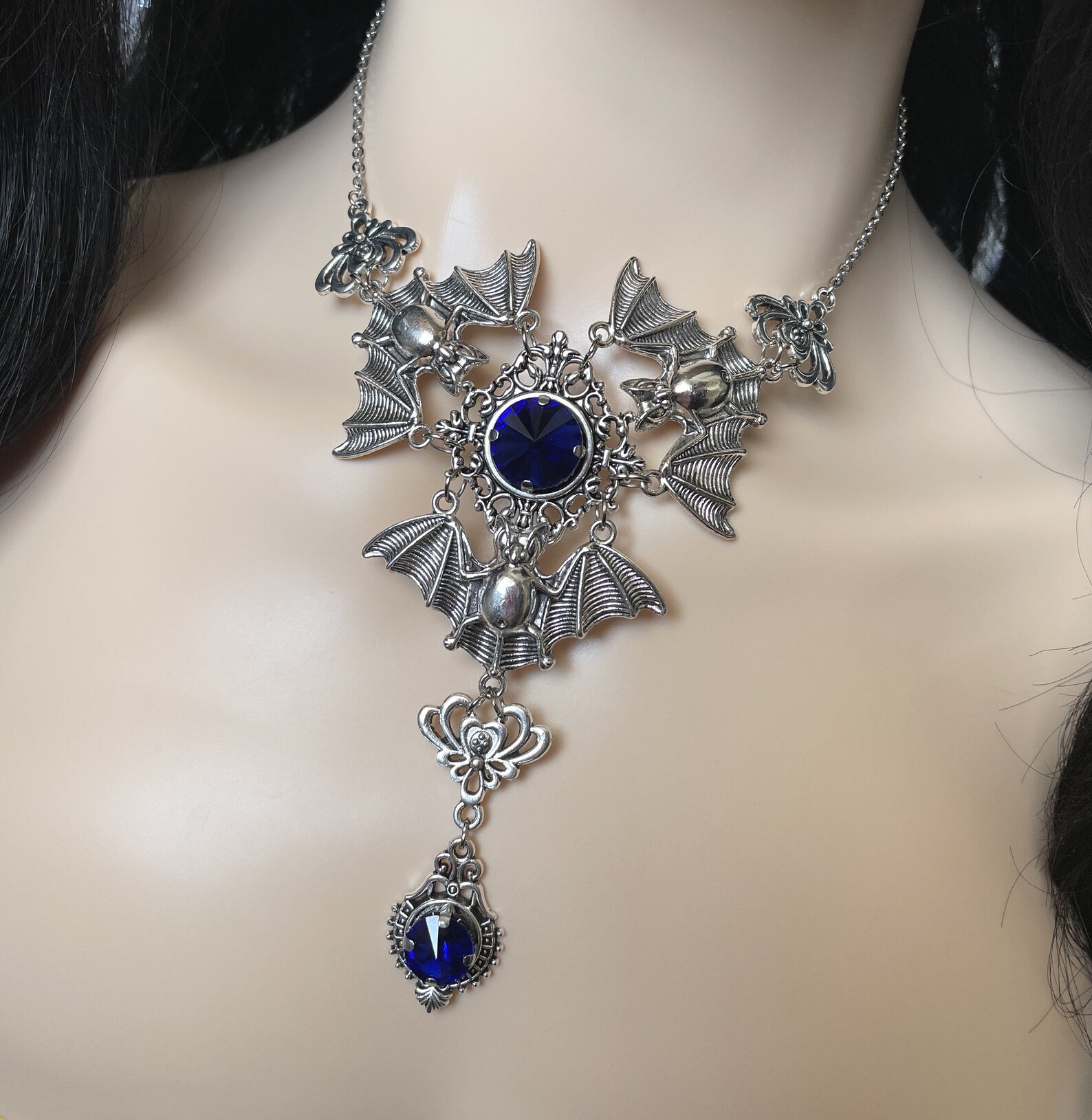 Dark Sapphire Blue Filigree Antique Silver Dracula Vampire - Etsy