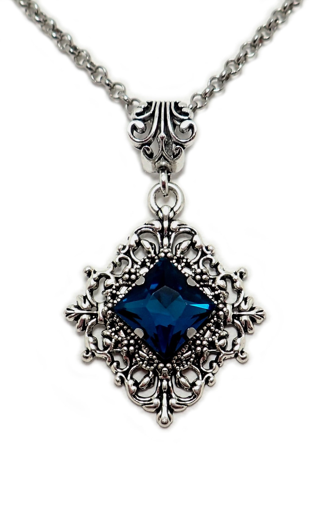 Dark Aqua/teal Gothic Victorian Filigree Goth Steampunk Antiqued Silver ...