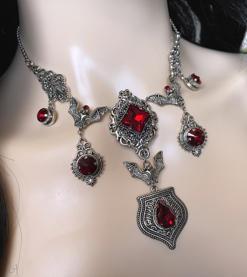 Dark Ruby Blood Red/garnet Filigree Antique Silver Vampire - Etsy