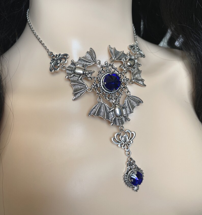 Dark Sapphire Blue Filigree Antique Silver Dracula Vampire - Etsy