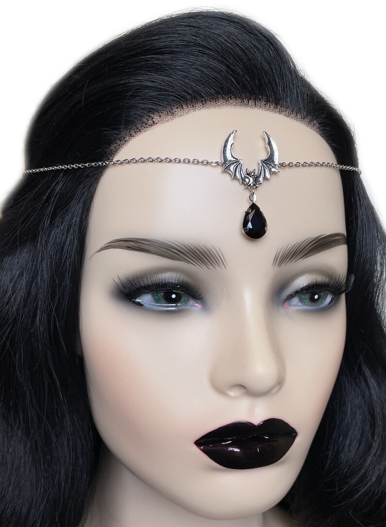 Jet Black Onyx Crystal Vampire Queen Crescent Moon Bat Gothic - Etsy