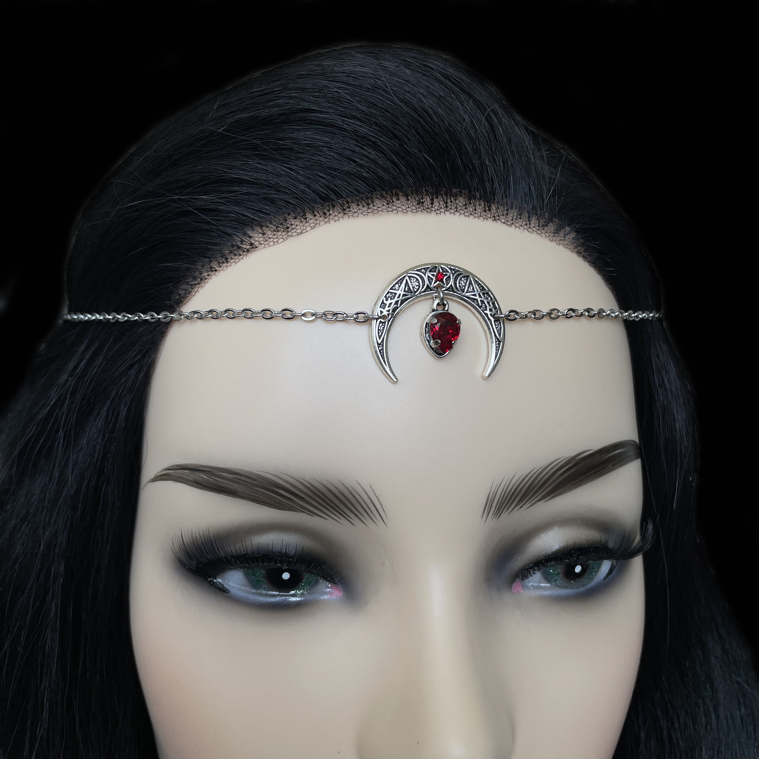 Dark Ruby Red/garnet Crescent Moon Goddess Priestess Celtic Pentacle ...