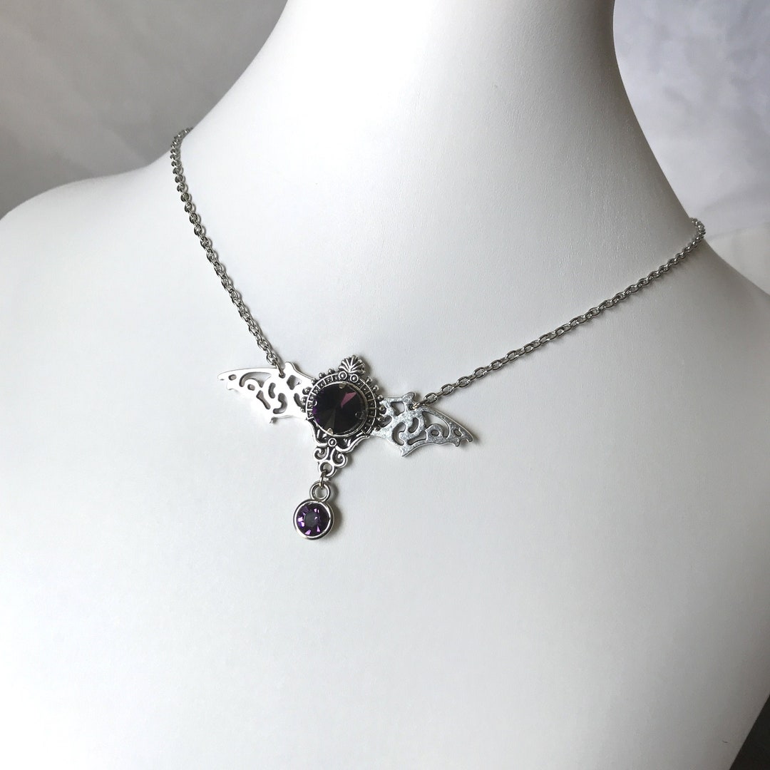 Dark Amethyst Purple Crystals Vampire Queen Bat Gothic Victorian Bridal ...