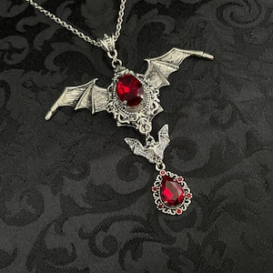 Dark Ruby Red/garnet Filigree Antique Silver Vampire Winged Bat Queen ...