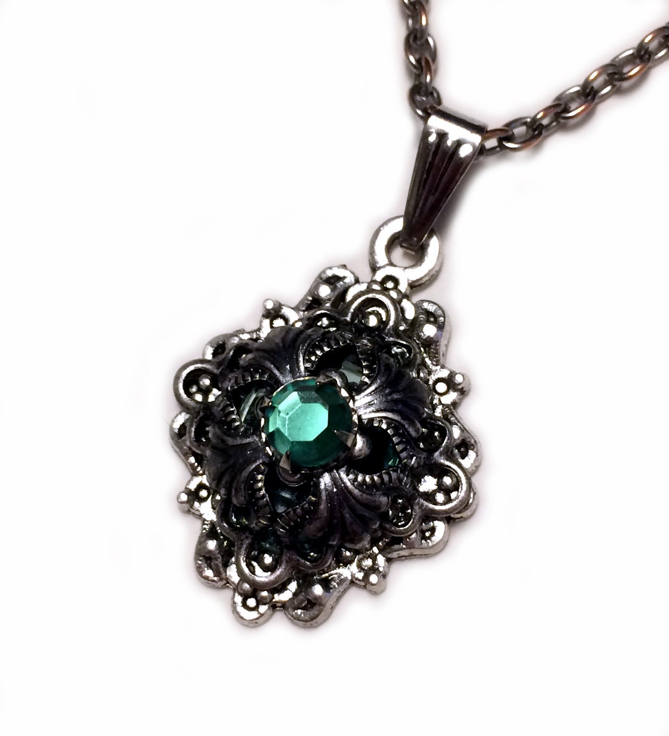 Gothic Victorian Caged Filigree Stone Pendant Necklace | Etsy