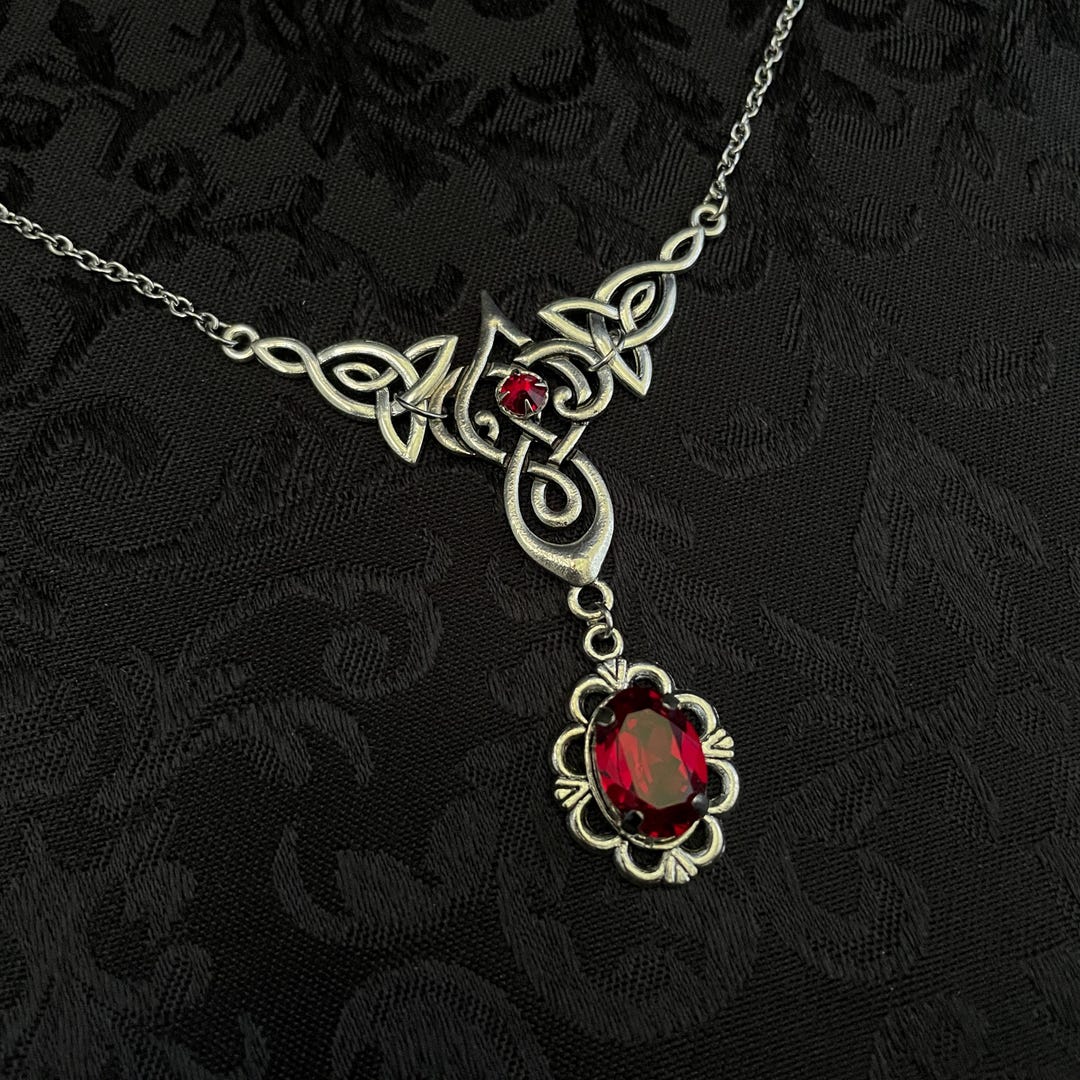 Dark Ruby Red/garnet Irish Motherhood Celtic Knot Antiqued Silver ...