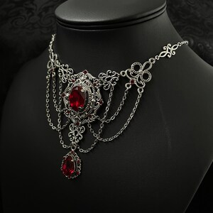 Dark Ruby Red/garnet Gothic Antique Silver Filigree Victorian Wedding ...