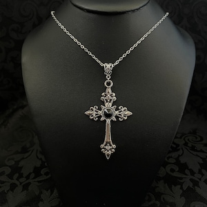 Jet Black Onyx Antiqued Silver Cross Crucifix Gothic Victorian Vampire ...