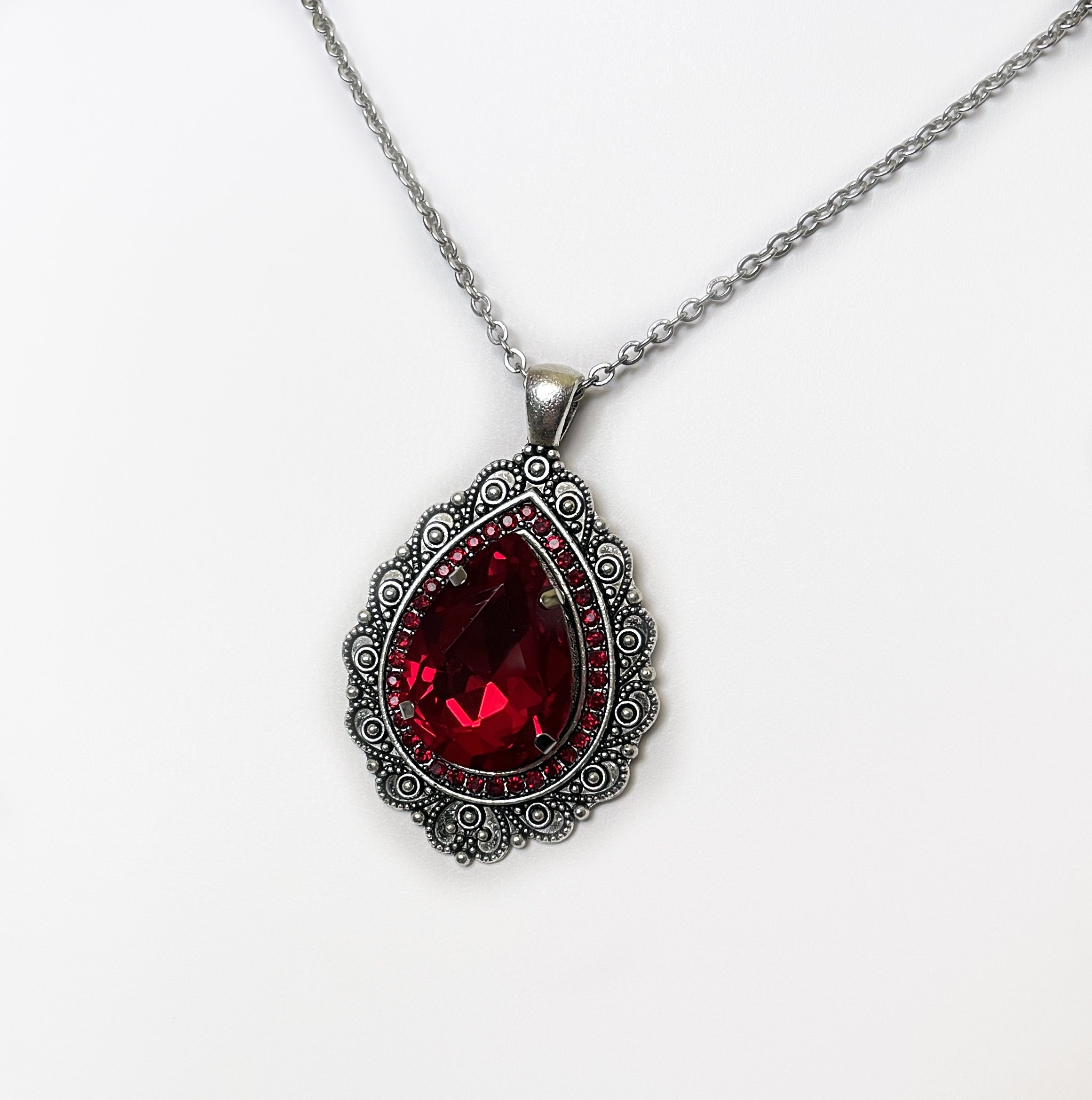 Ruby Red Antique Silver Filigree Goth Victorian Wedding Bridal | Etsy