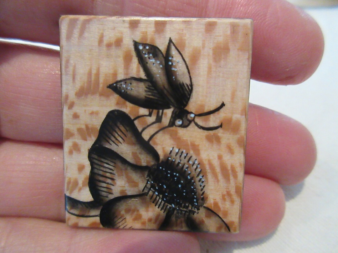 19th C School Girl Art Hand Painted Wood Needle Minder Blackwork Bug'd ...