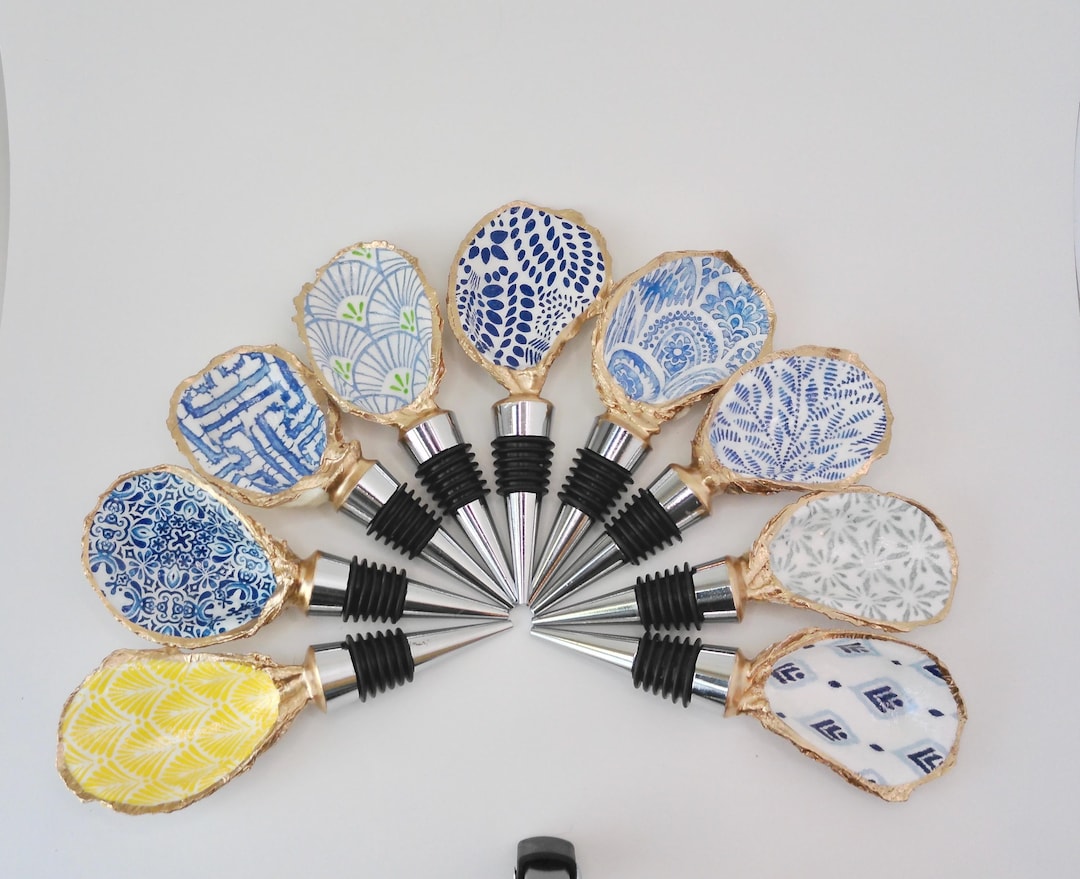 Patterned and Natural Oyster Wine Toppers With Jute Rope or Gold ...