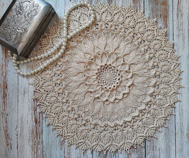 Textured Cotton Crochet Doily, Light Beige Color, 19.3''(49cm ...