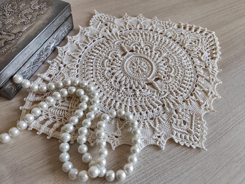 Textured Cotton Crochet Doily, Ecru Color, 15x12 38x31cm, Original ...