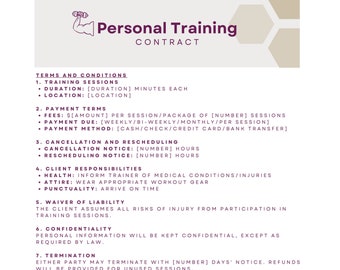 Personal Training Agreement Contract, Client Intake Form, Training ...