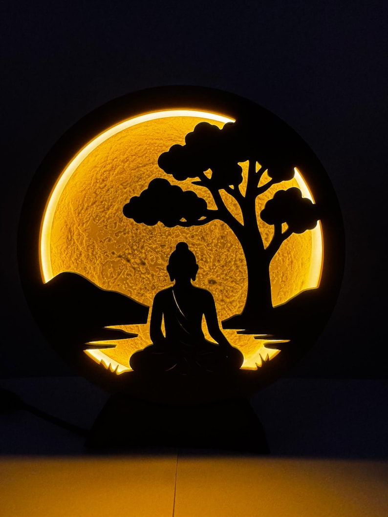 Buddha LED Lamp With Moon Background - Etsy