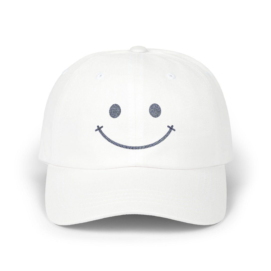 Smiley Face Embroidered Classic Dad Cap | White Baseball Hat - Etsy