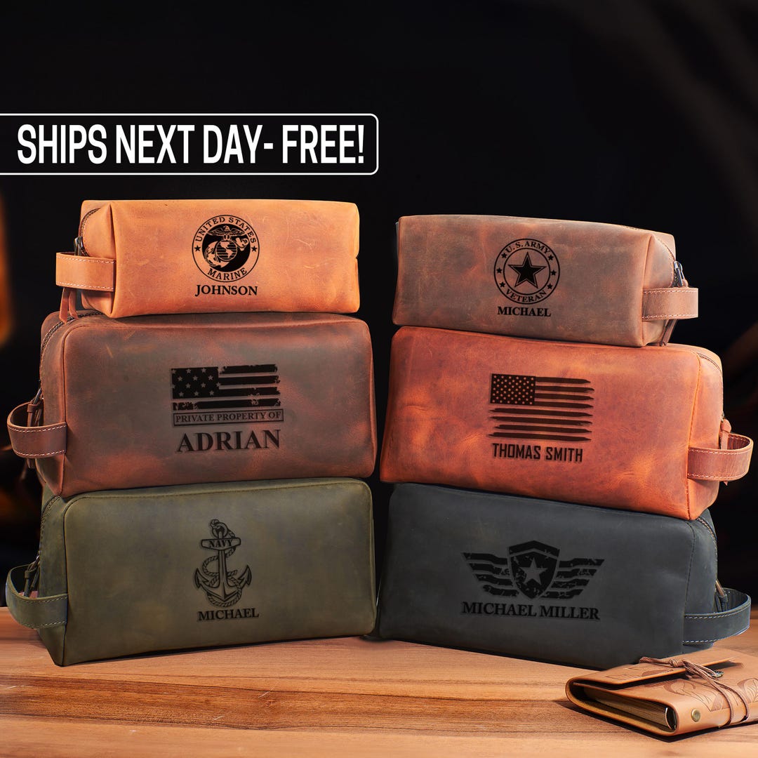 Custom Leather Military Toiletry Bag, Personalized Military Dopp Kit ...