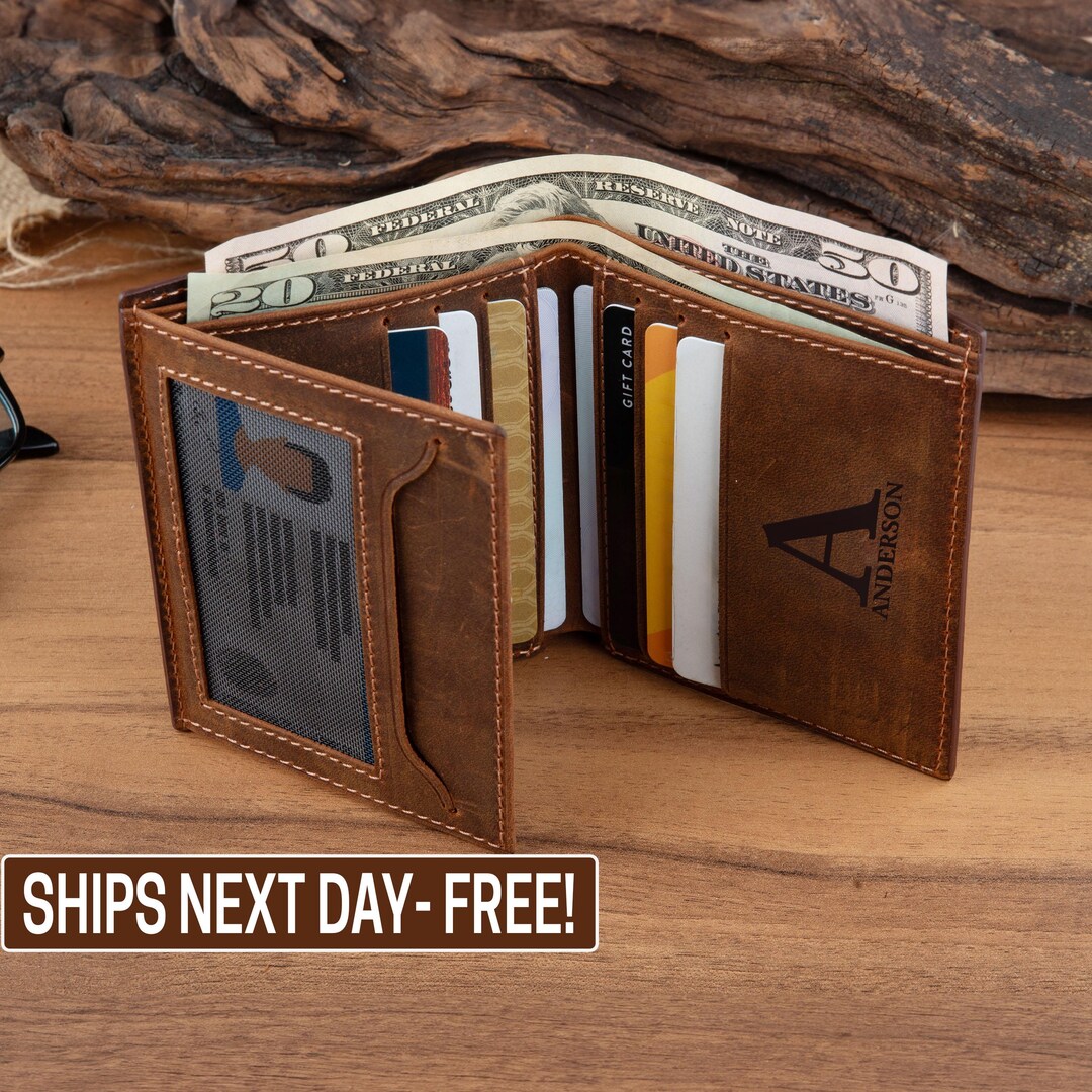 Personalized Mens Leather Trifold Wallet, Personalized Gift, Gift for ...