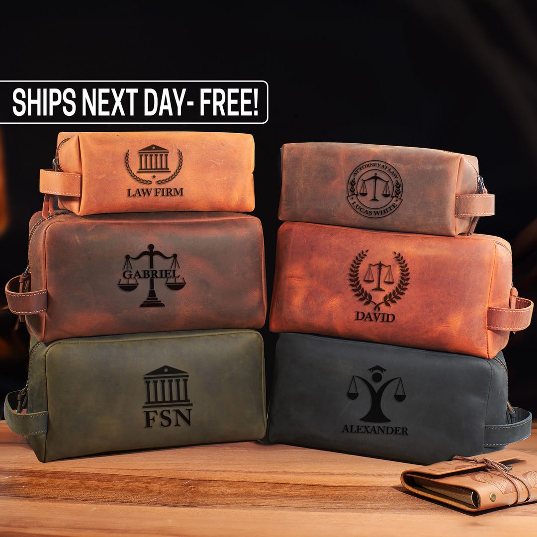 Personalized Leather Toiletry Bag for Lawyers, Custom Dopp Kit ...