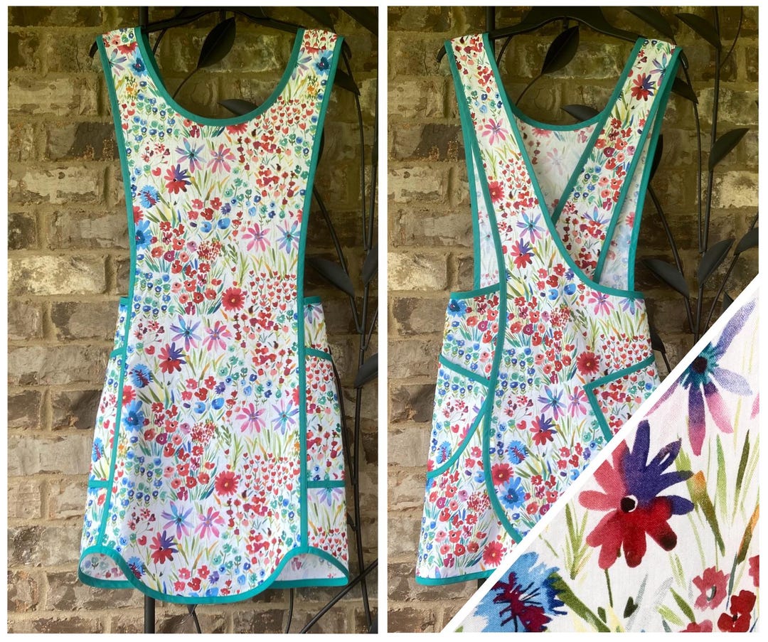 Jewel Tone Wildflowers vintage Style Pinafore, Cross Back, Full ...
