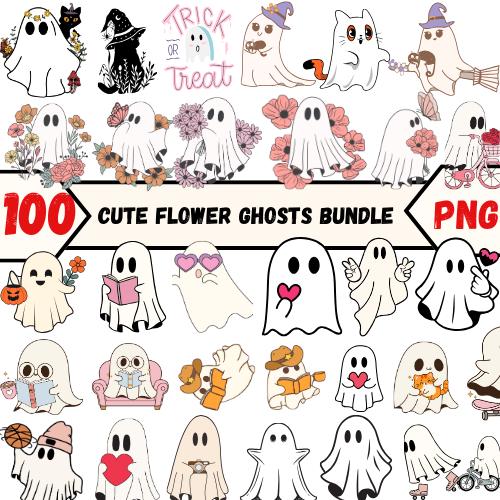 Flower Ghosts Bundle, Halloween PNG SVG, Cricut Silhouette (digital ...