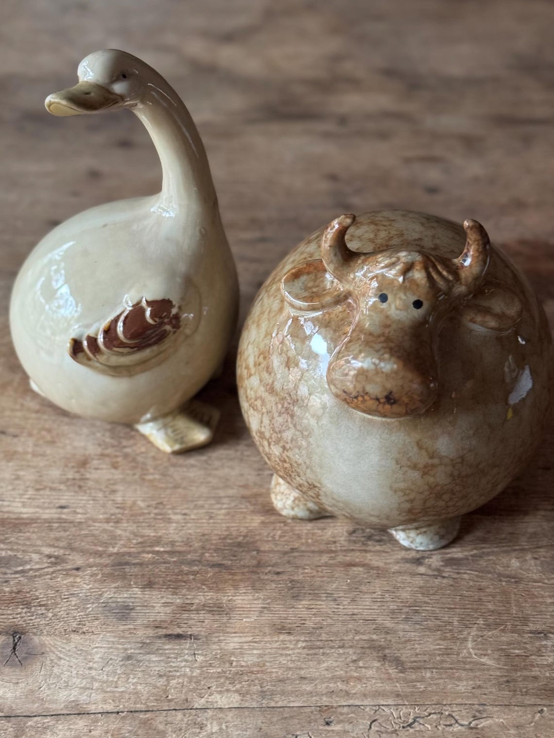 Cottage Core Farm Animals Beige/brown Ceramic Round Duck and Cow - Etsy