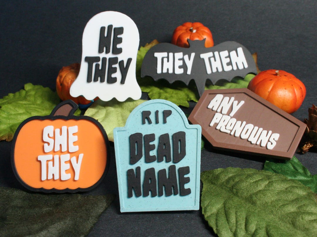 Halloween Pronoun Pins | She/her, He/him, They/them, Any Pronouns | 3D ...