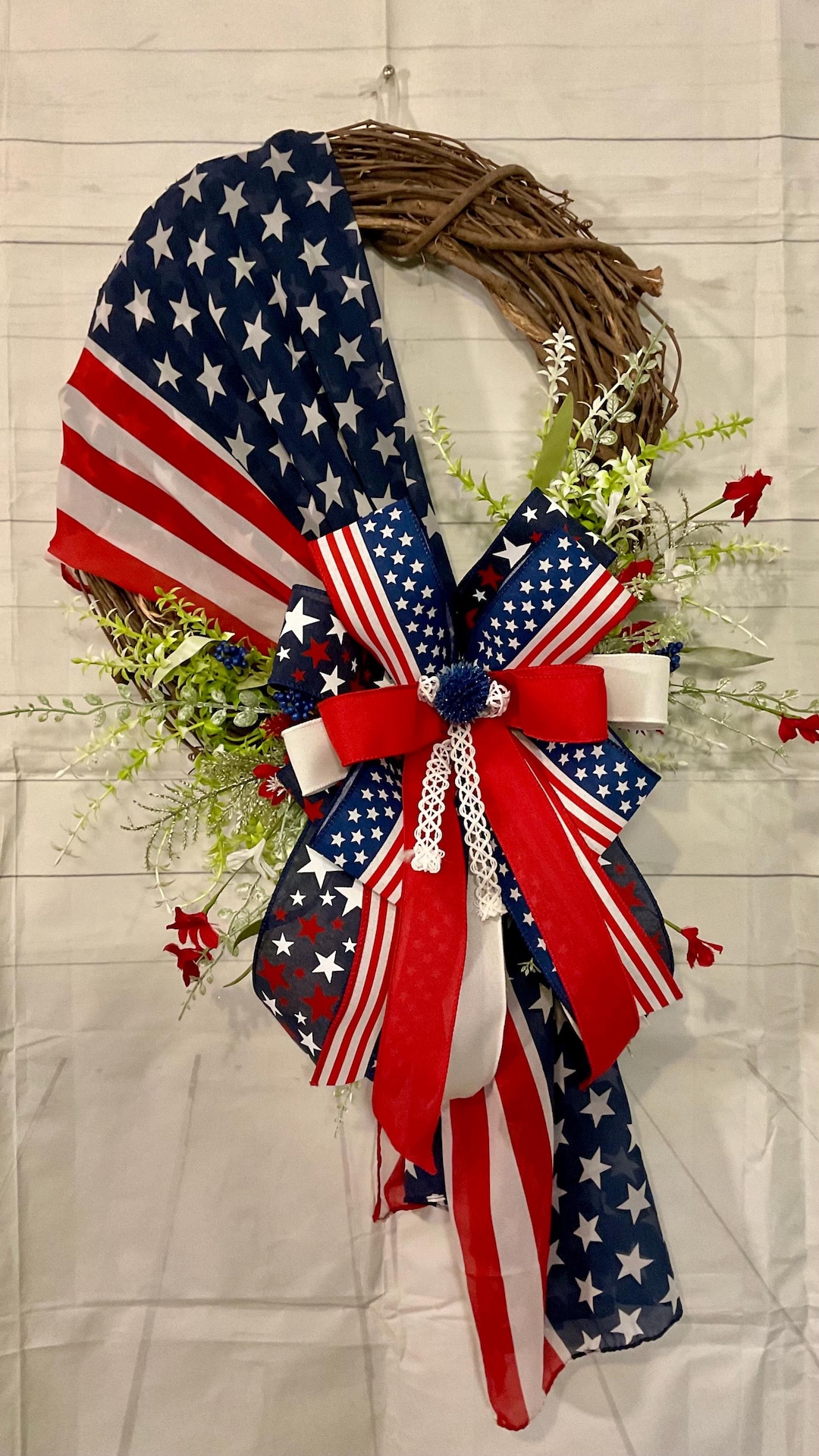Patriotic Grapevine Wreath | American Flag Door Decor | 4th of July ...