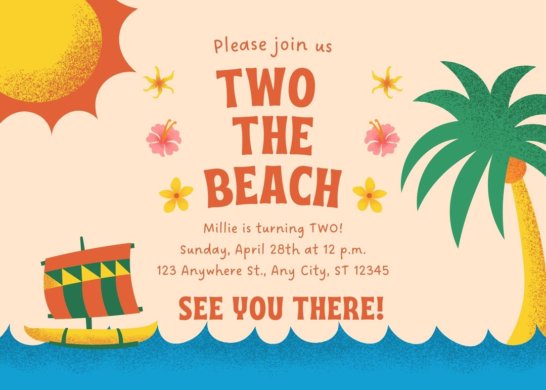 TWO the Beach Birthday Party Invitation for Toddler Boy or Toddler Girl ...