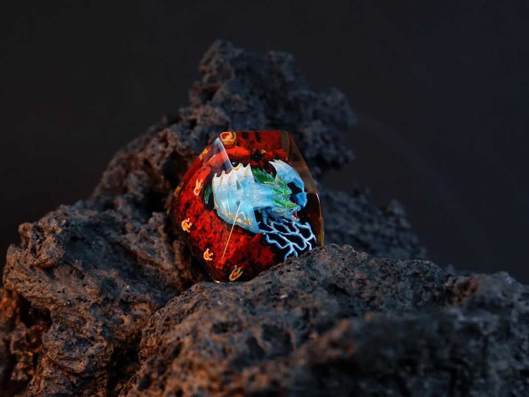 Blue Fire Dragon Artisan Keycap, Handmade Resin Keycap for SA Profile ...