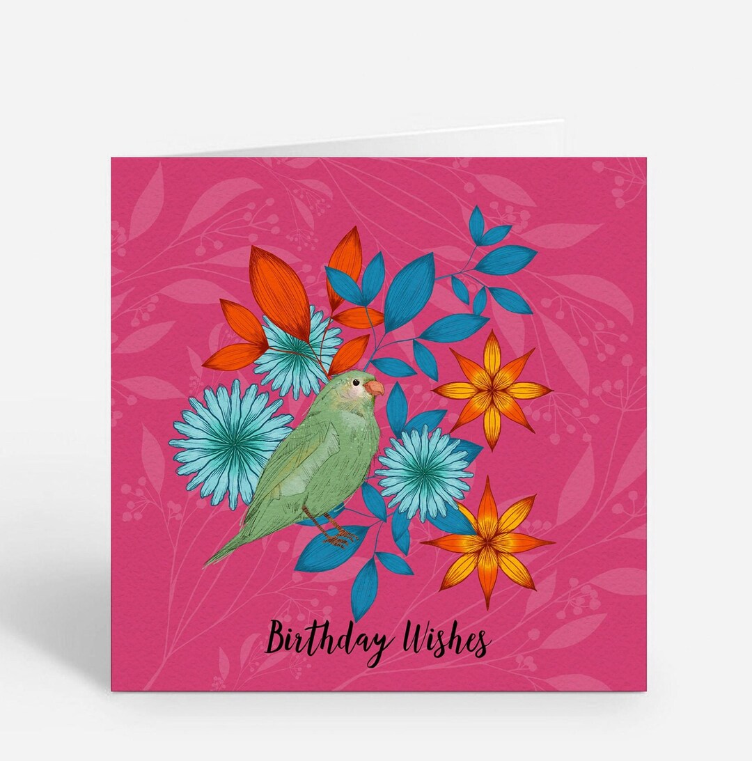 Birthday Wishes, Parakeet Card, Floral Design, Bird and Butterfly ...