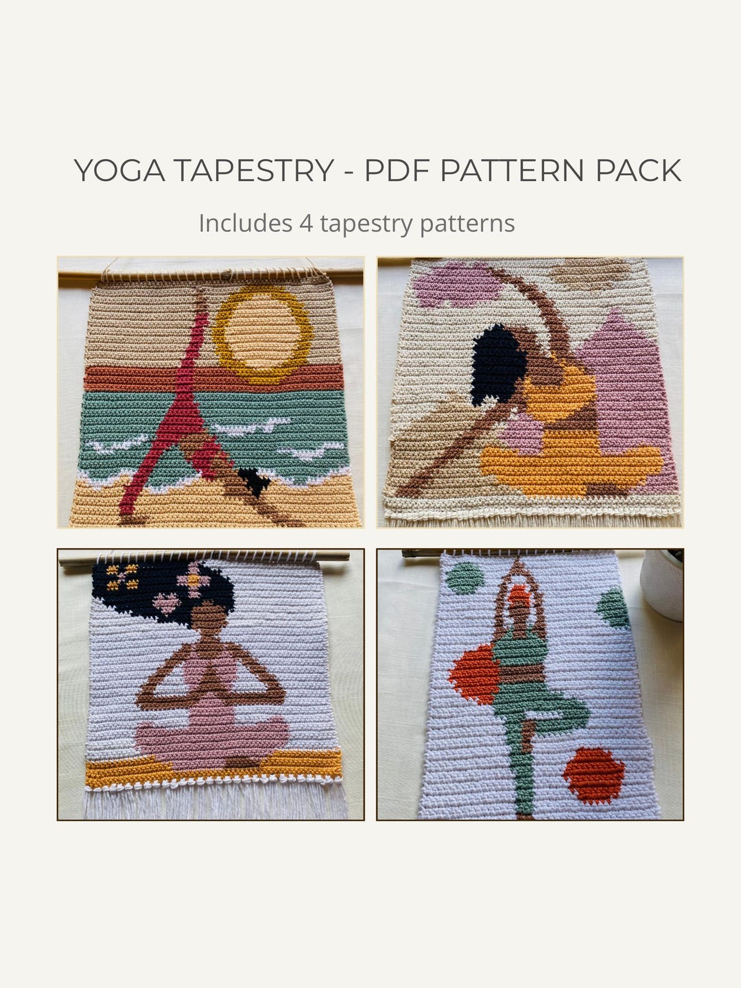 Yoga Girl Crochet Pattern Pack – Wall Hanging PDF – 4 Tapestries ...