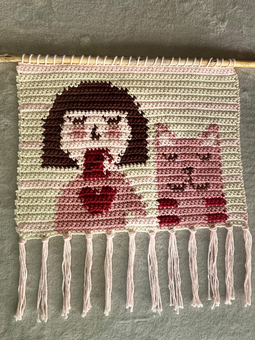 CROCHET PATTERN, Crochet Cat Tapestry, Intarsia Crochet Girl and Cat ...