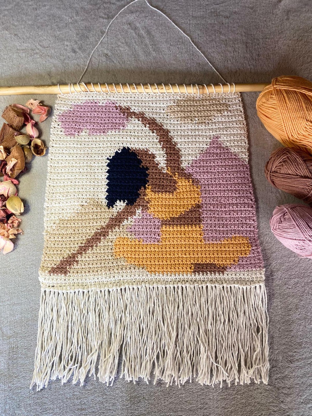 CROCHET PATTERN, Crochet Tapestry Pattern With Girl Doing Yoga, Crochet ...