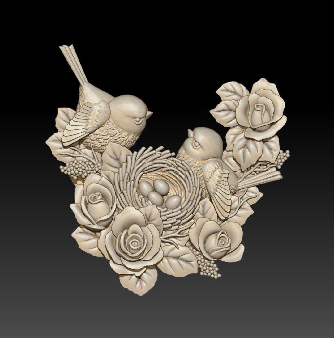 Bird Nest in Flowers, 3D Model STL File, 3d Print Files, CNC File, 3d ...