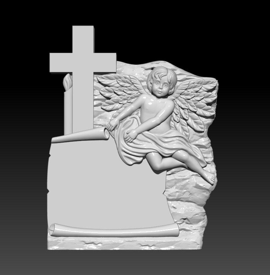Tombstone Angel With Papyrus 3D STL Model for CNC Router Aspire Artcam ...