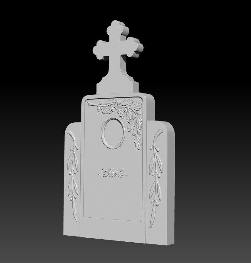 Tombstone With Oak Branch, 3D STL Model for CNC Router, Headstone Stl ...